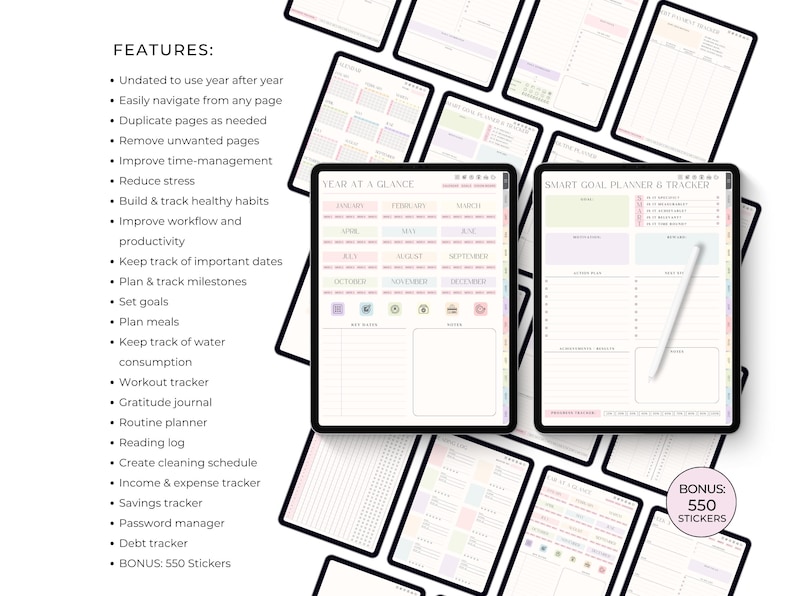 Goodnotes Undated Digital Planner | Pastel Rainbow iPad Planner With ...