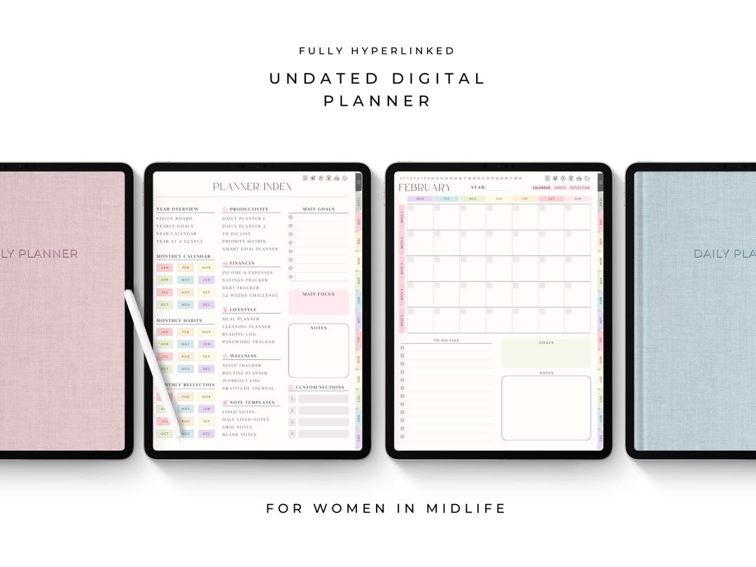 Goodnotes Undated Digital Planner | Pastel Rainbow iPad Planner With ...