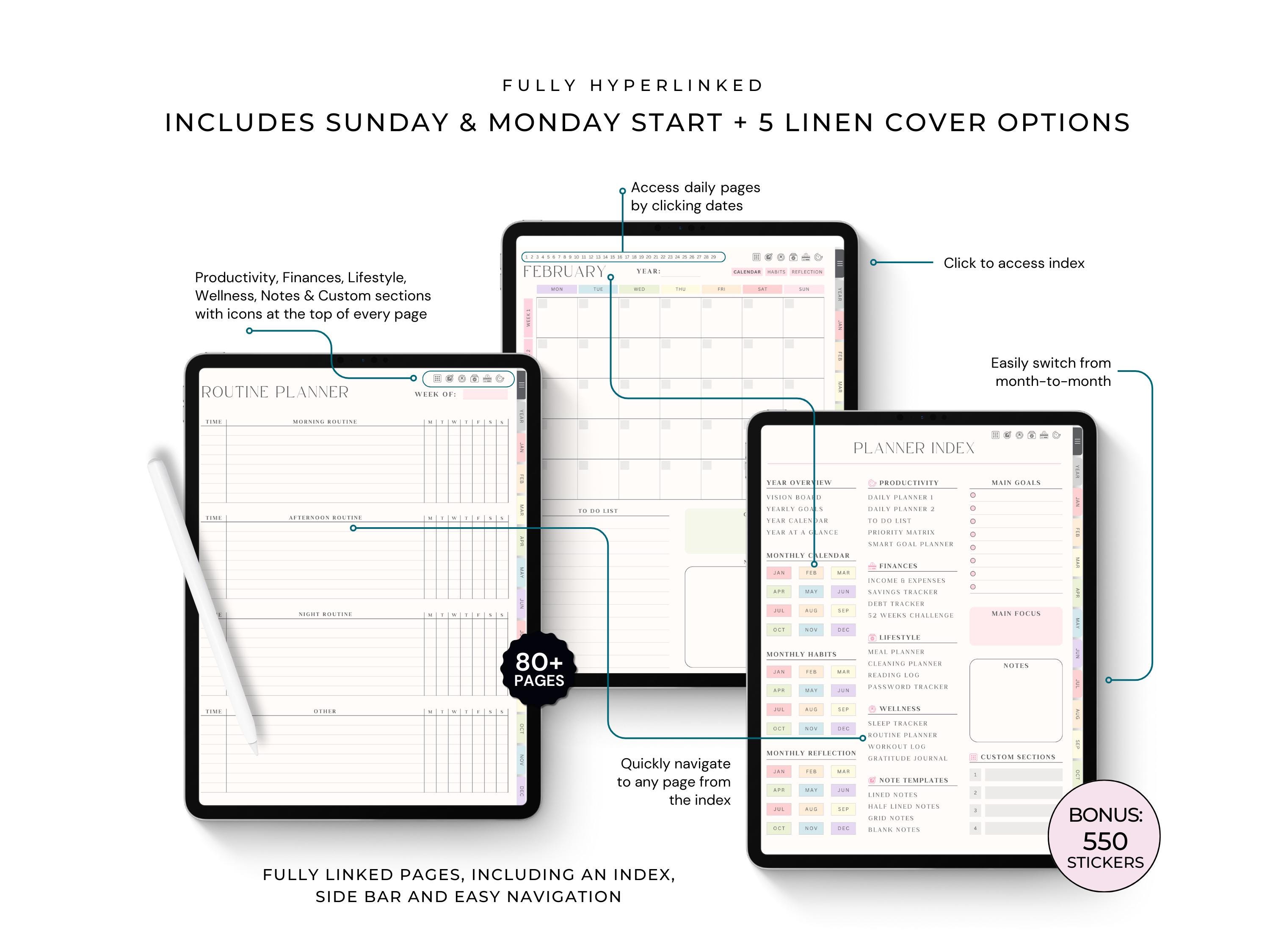 Goodnotes Undated Digital Planner | Pastel Rainbow iPad Planner With ...
