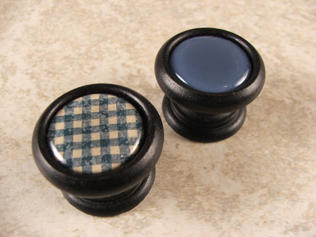 Gingham Check Cabinet Knob, Country Blue Decorative Knob - Etsy