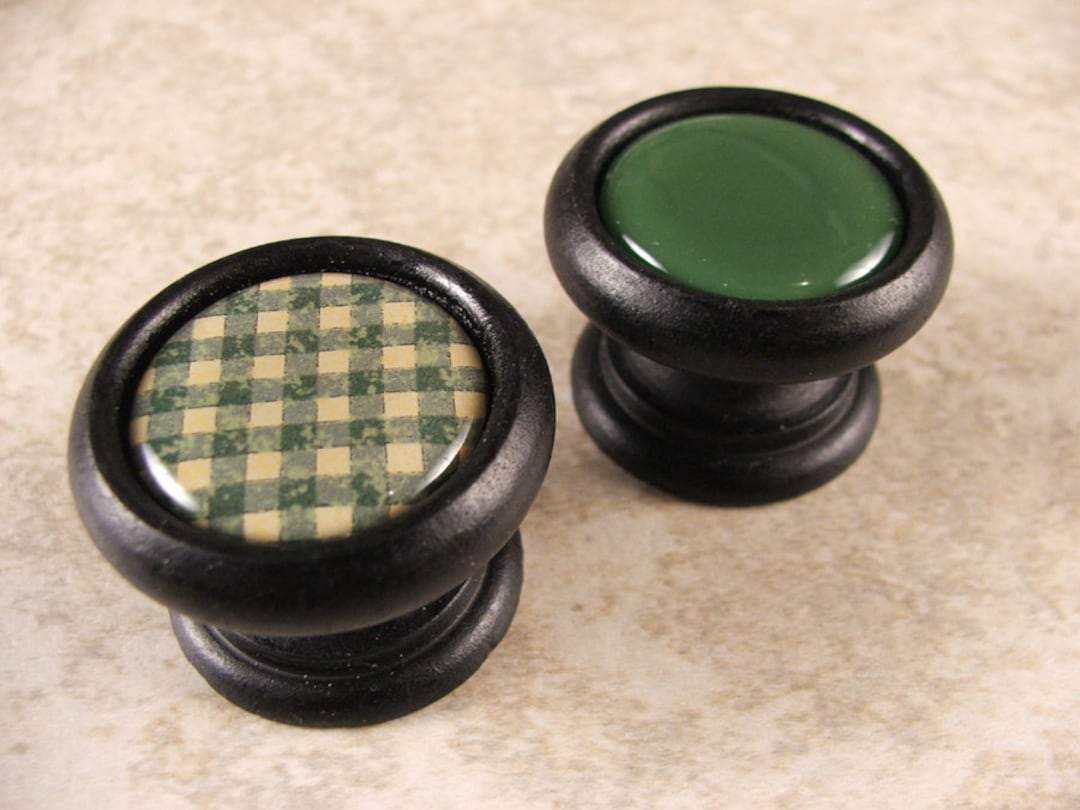 Handmade Gingham Check and Solid Green Decorative Cabinet Knobs...price is for 1 Knob (discount ...