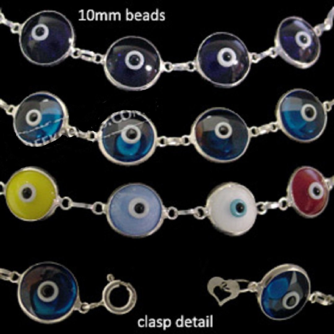 Sterling Silver Bracelet - Mati Evil Eye Chain (10mm) - Etsy