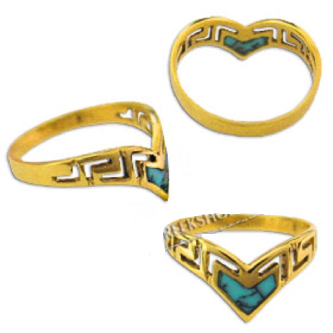 14k Gold Ring - Turquoise Stone W/ Greek Key (size 8) - Etsy