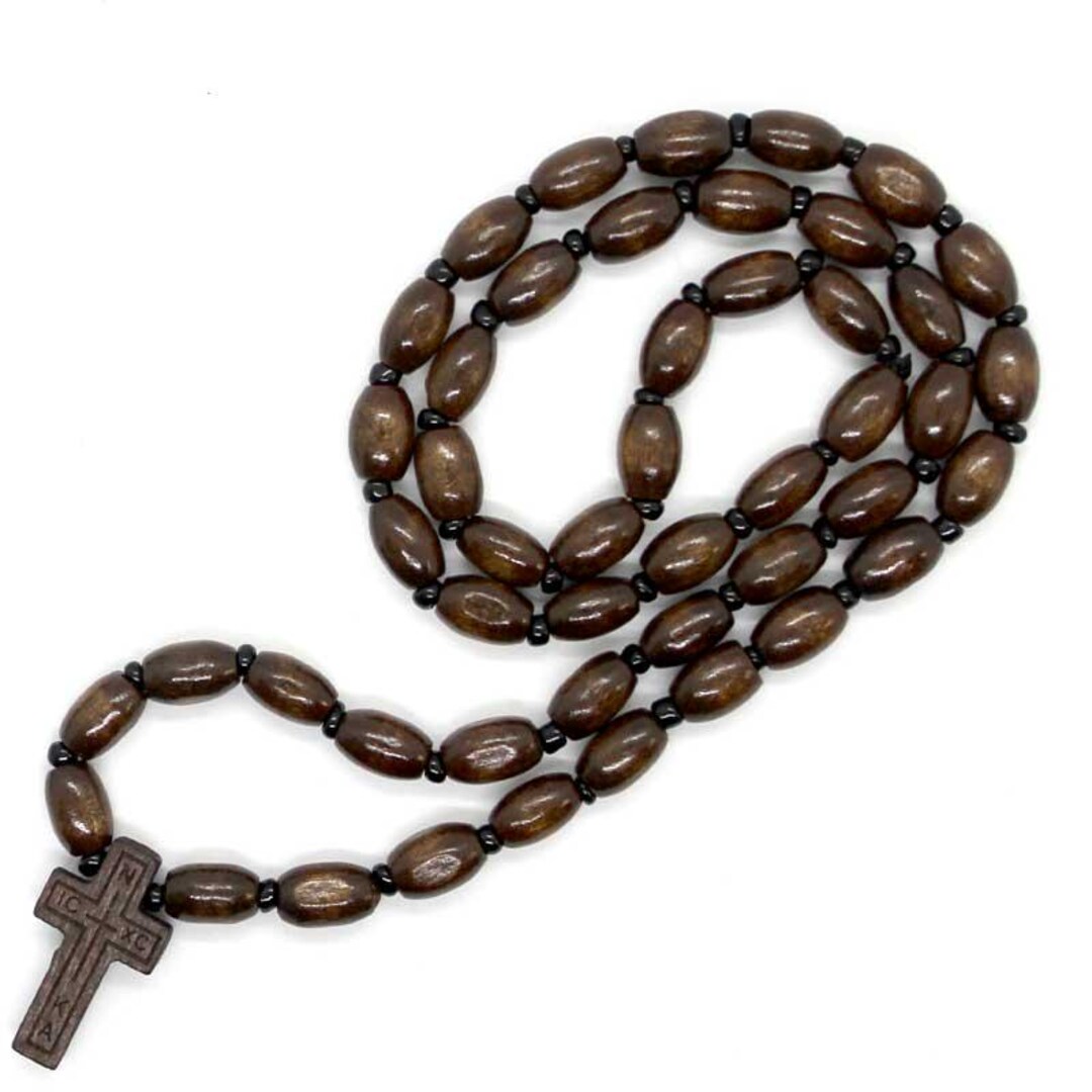 Greek Orthodox Wooden Bead Prayer Rope W/ Cross, Greek Rosary Style 105 ...