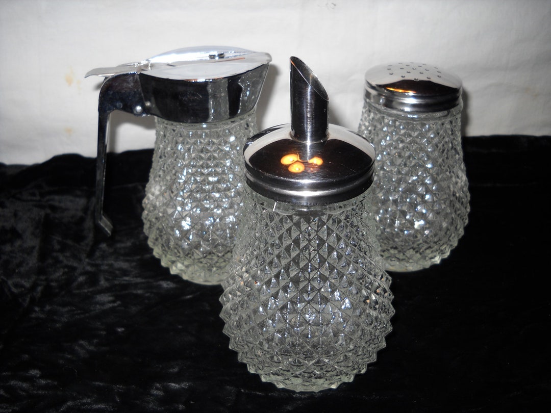 Mid Century Glass Condiment Server Jars3 - Etsy