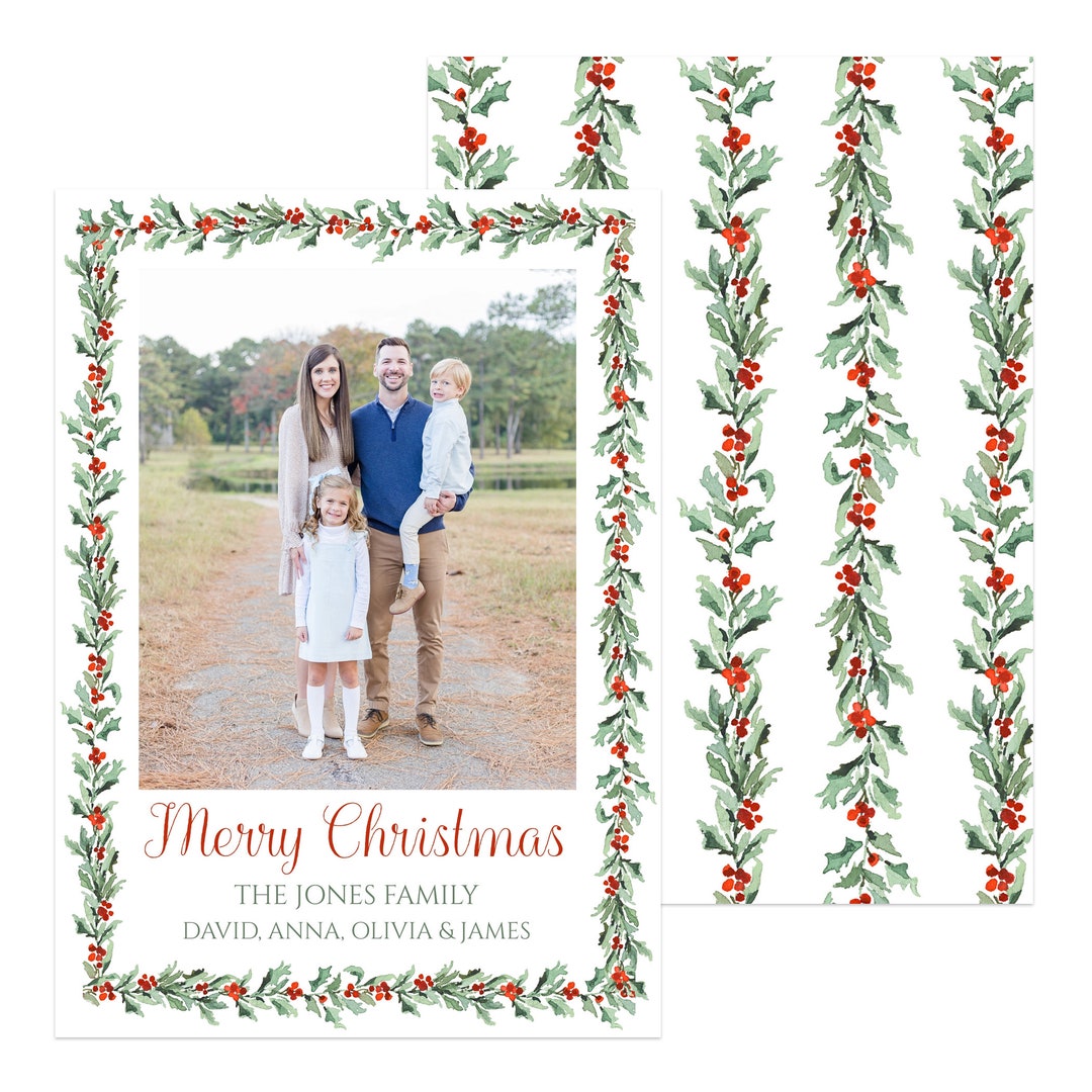 Printable Christmas Photo Card, Watercolor Christmas Card, Digital ...