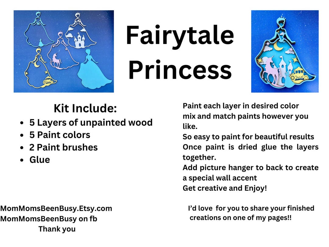 Laser Cut 5 Layer Princess Paint Craft for Kids - Etsy