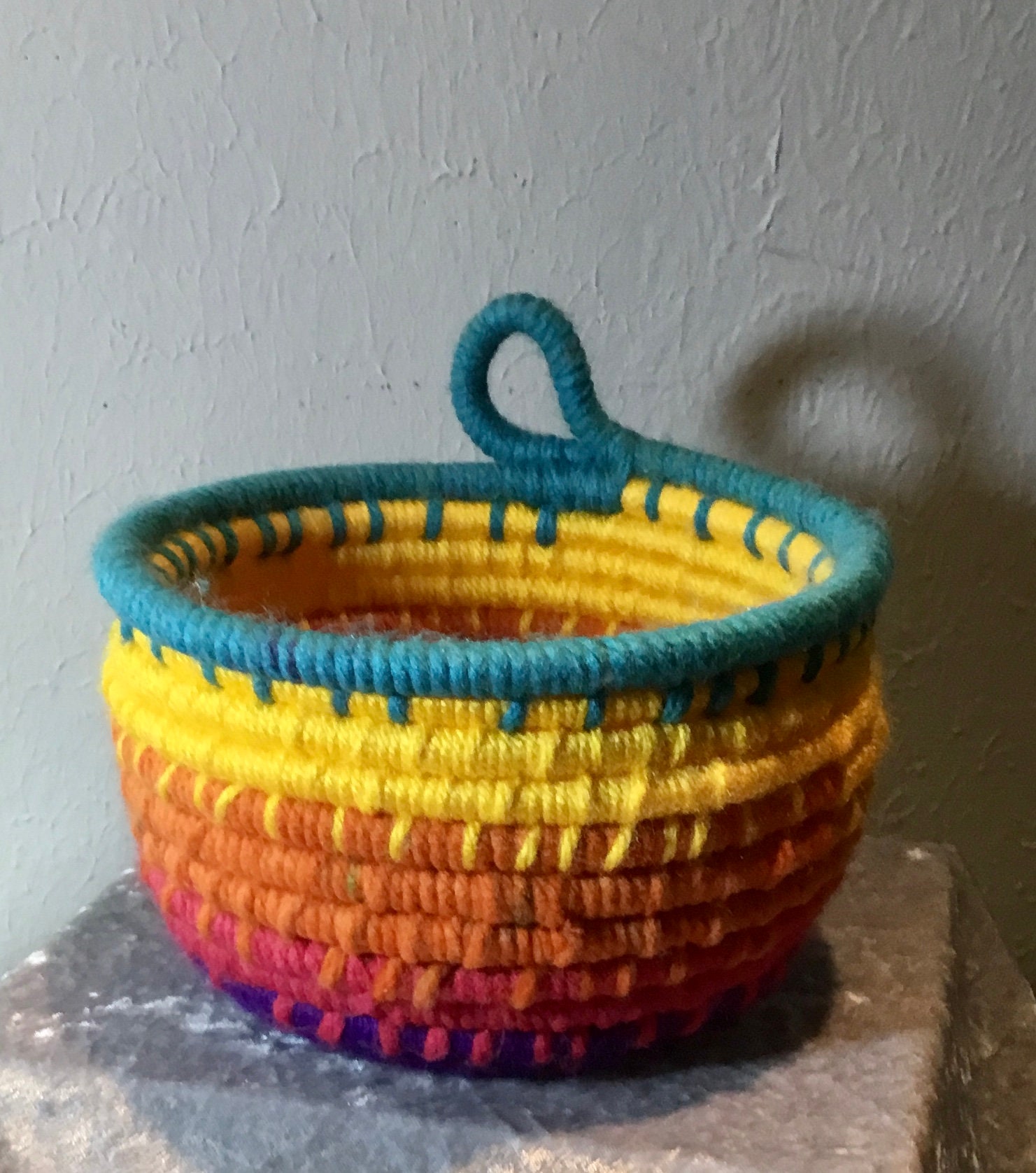 Rainbow Yarn Coiled Basket