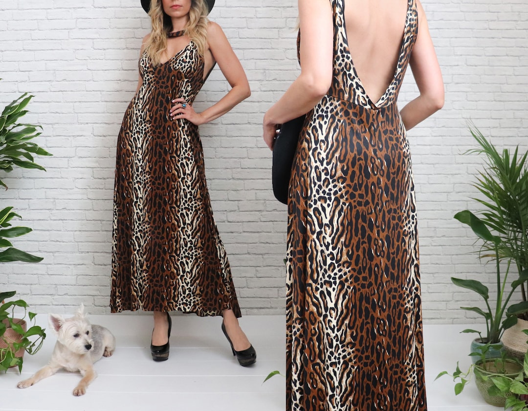 1970s Leopard Negligee Dress | Medium Size | Cut-out Collar Cocktail ...