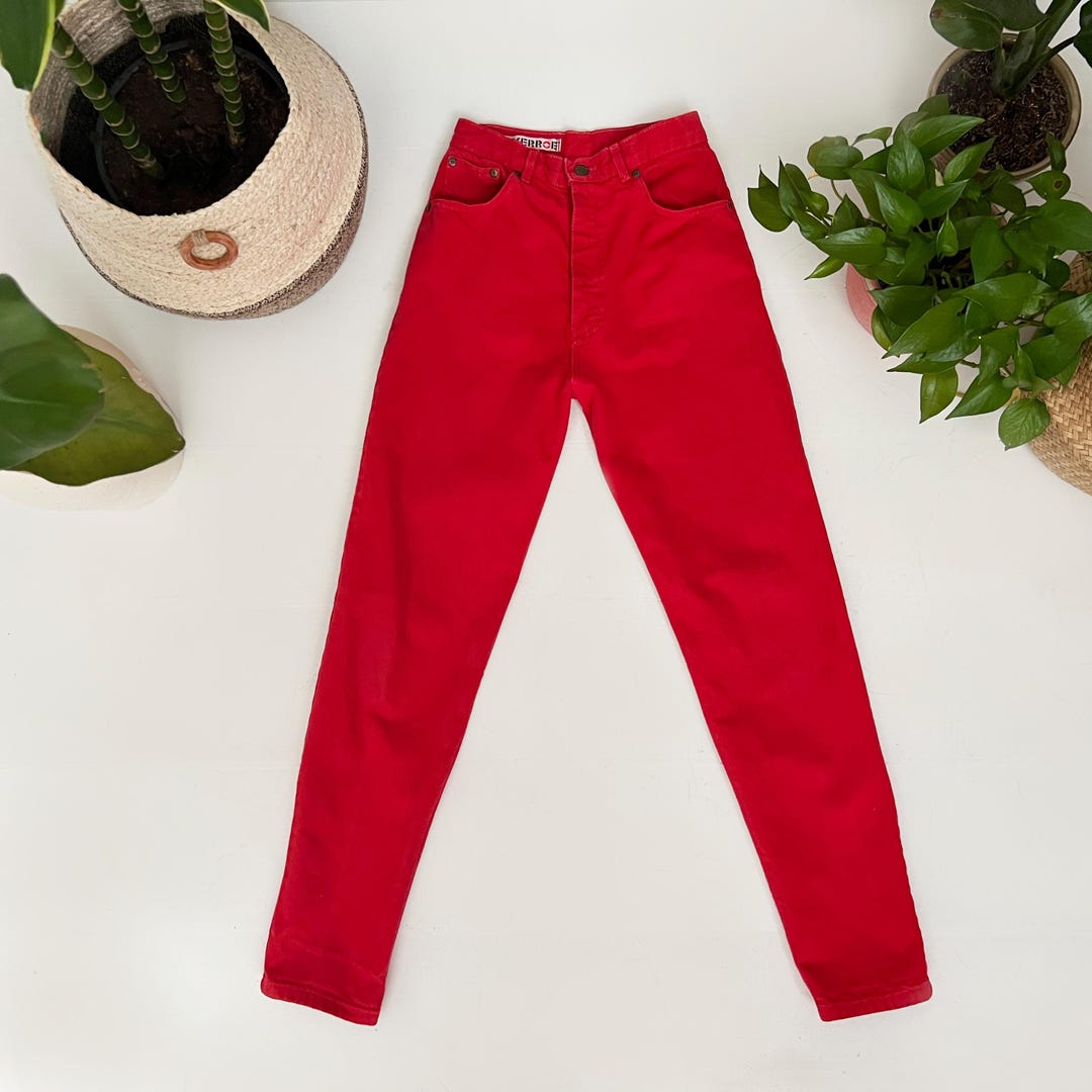 80s Cherry Red Vintage Jeans | 25 Waist Size | Vintage High-waist ...