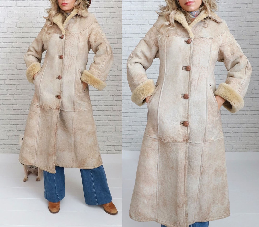 1970's Sheepskin Ranch Coat Small Size Ladies Shearling Lined Warm ...
