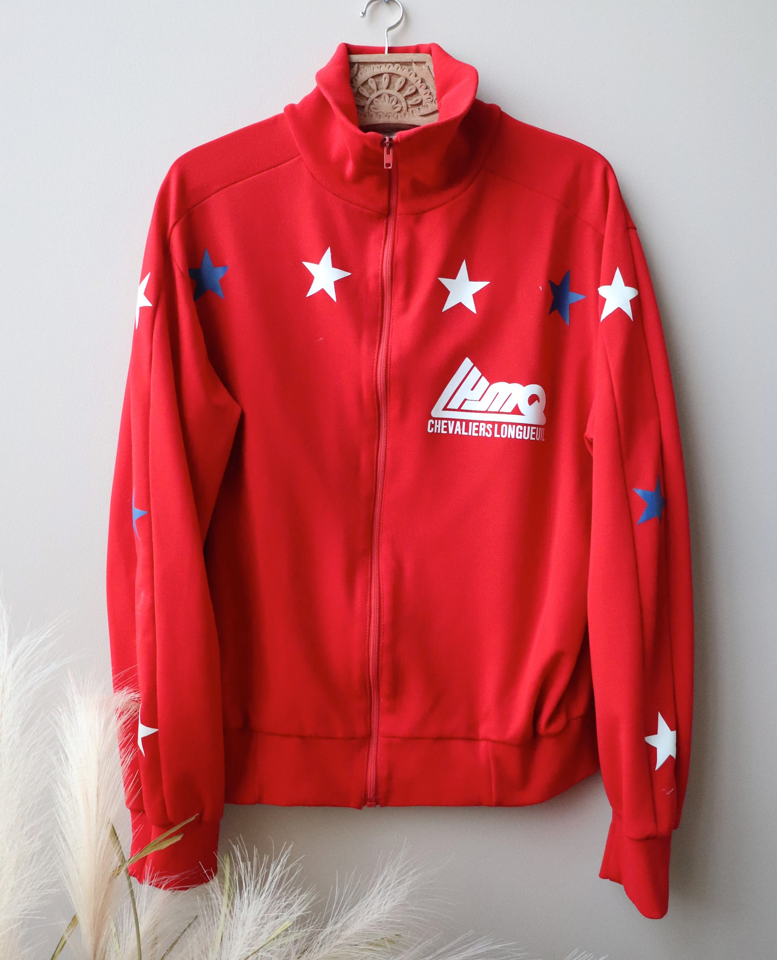 Vintage 80s Zip Up Jacket Glam Glitz Stars Red Blue White | Etsy