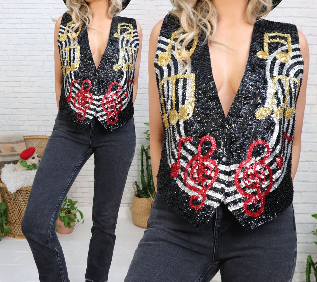 1980's Sequin Music Vest Large Size Unisex Glam - Etsy