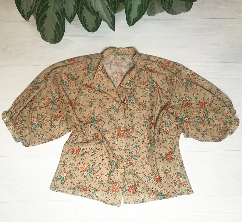 70s Floral Peasant Blouse Poet Sleeve Batwing Top Etsy