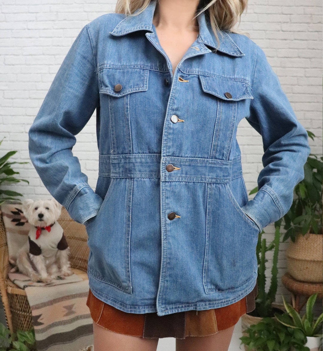 1960s Denim Safari Chore Jacket | Ladies Small | Mens XXS | Split Back ...