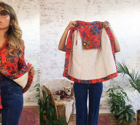 1960's Psychedelic Paisley Jacket, Quilted Boho Blaze… - Gem