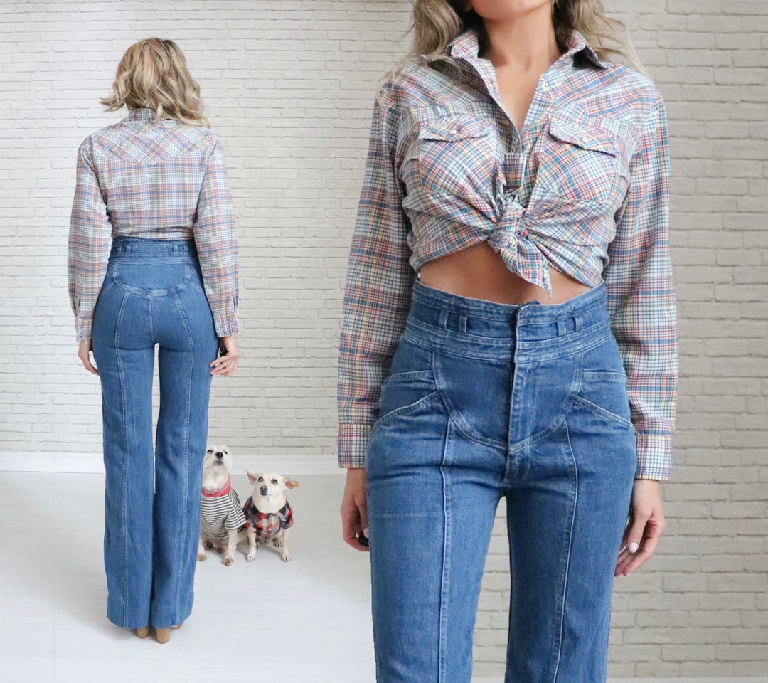 60s 70s Rainbow Western Shirt || Size Small to Medium || Cropped Boho ...