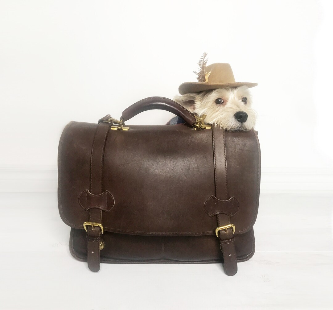 80s Laura USA Leather Laptop Bag | Unisex | Vintage Brown Brass ...