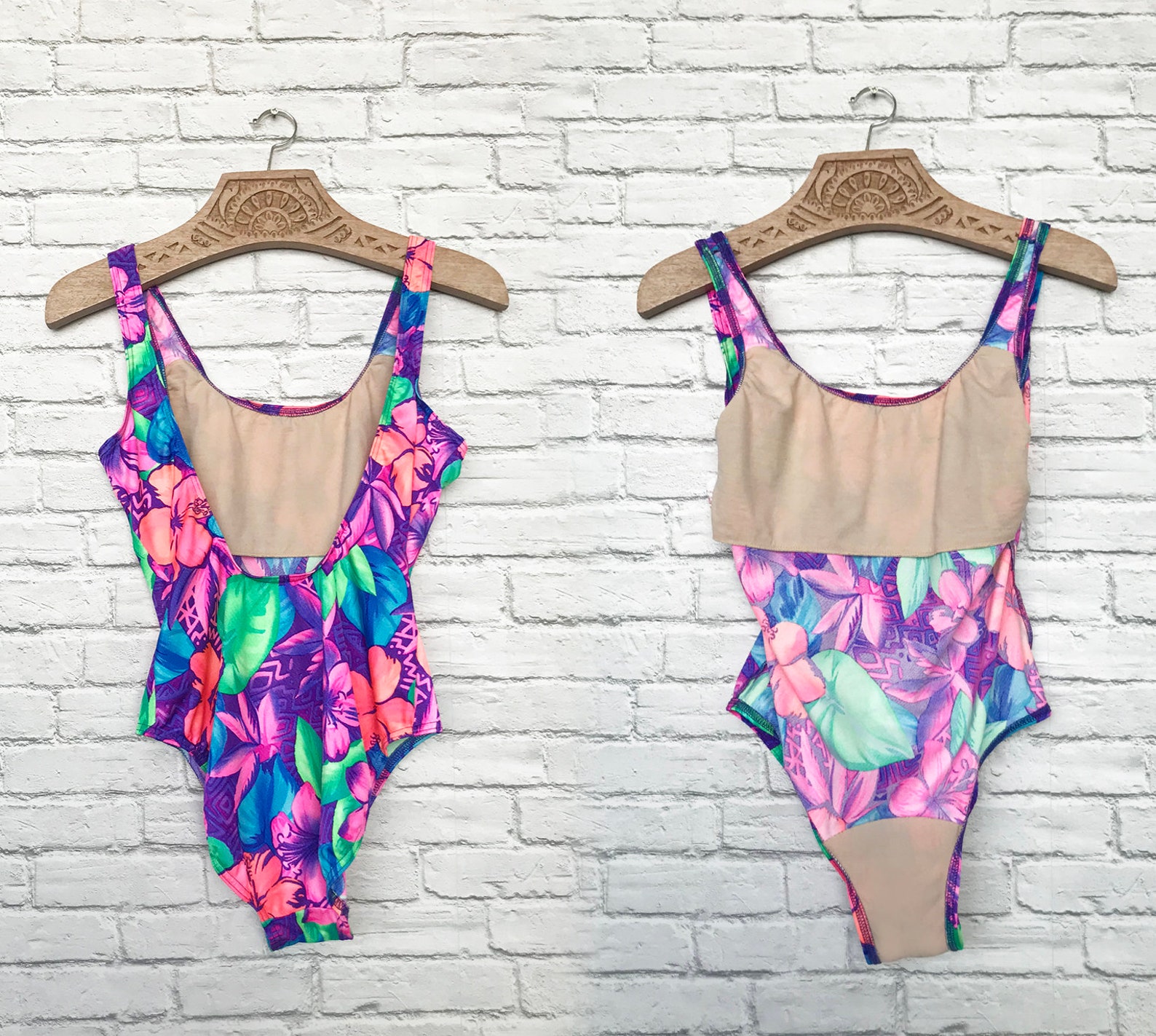 80s Tropical Neon One-piece Swimsuit | Medium | Vintage Swimwear - Etsy