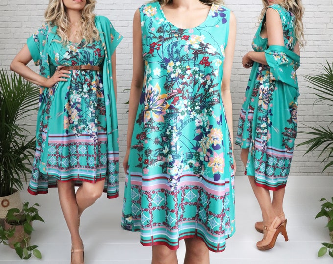 1960s 2 Piece Dress & Duster Set | Medium Size | Retro Japanese Floral ...