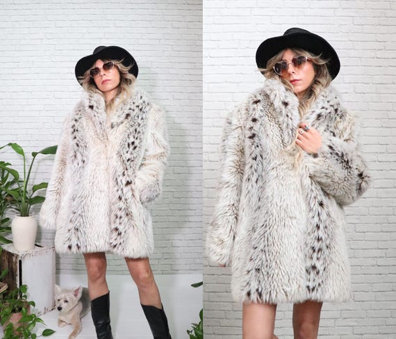 70s Snow Leopard Faux Fur Coat | Medium Size | Vintag… - Gem