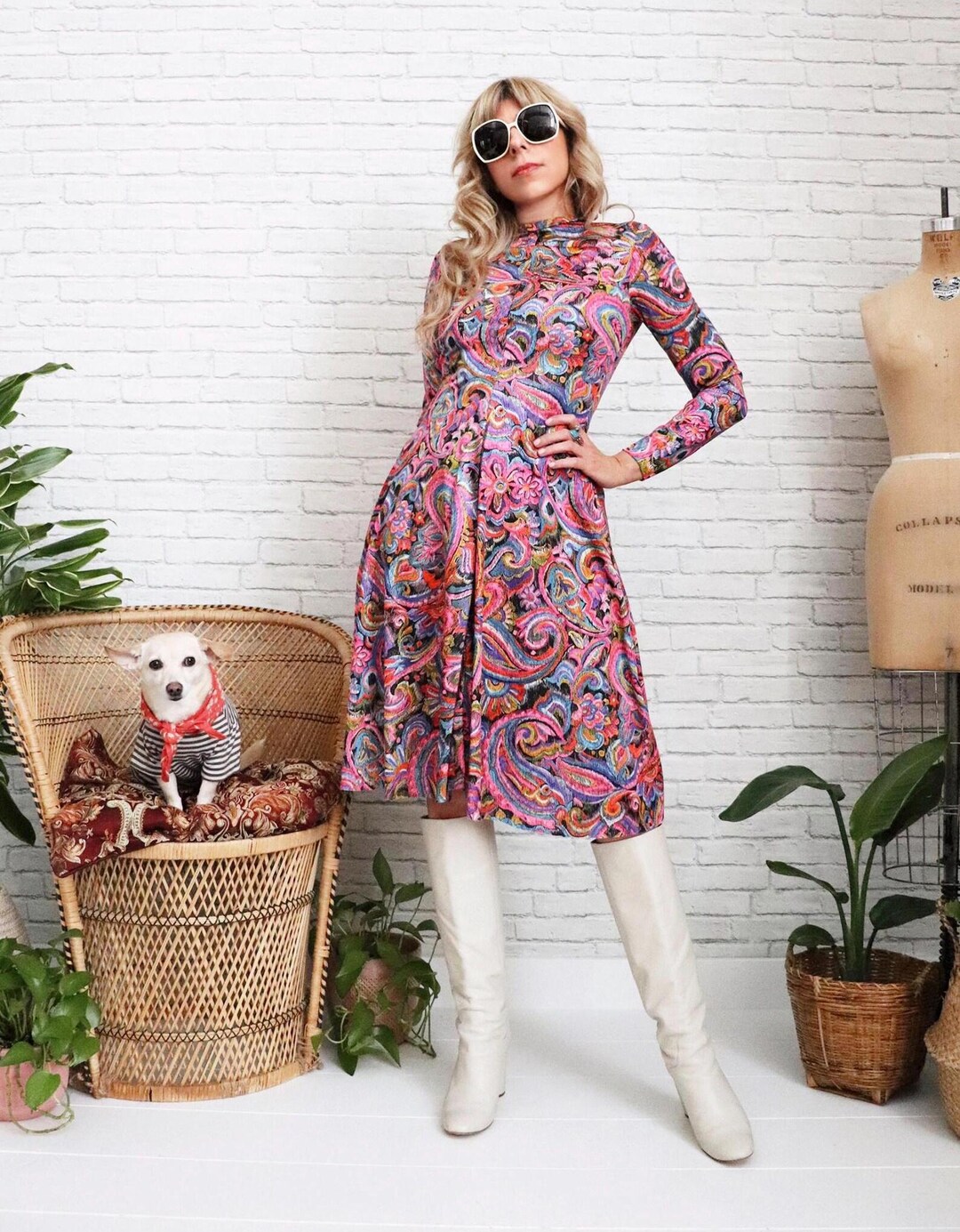 1970s Psychedelic Paisley Dress | Small Size | Electric Paisley Multi ...