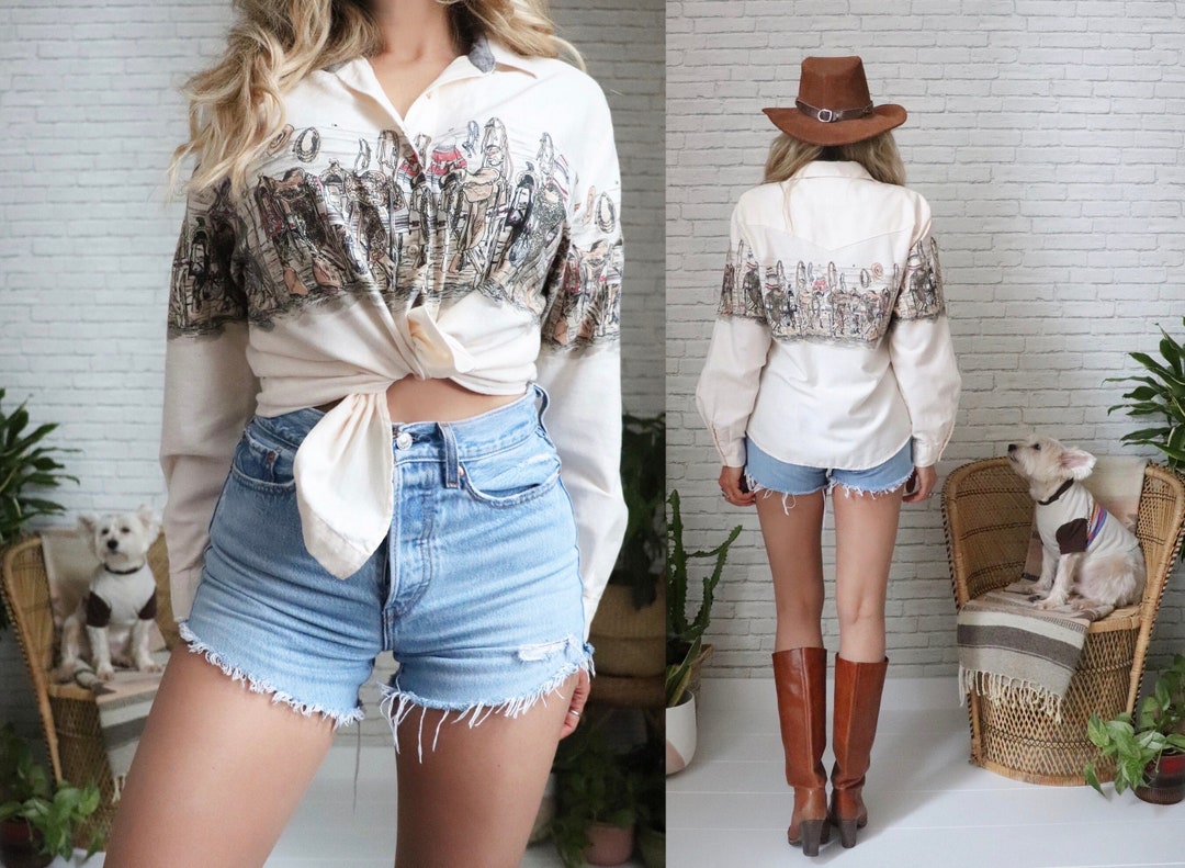 1980s Southwestern Shirt | Medium Size | Roper Border Button Down Ranch ...