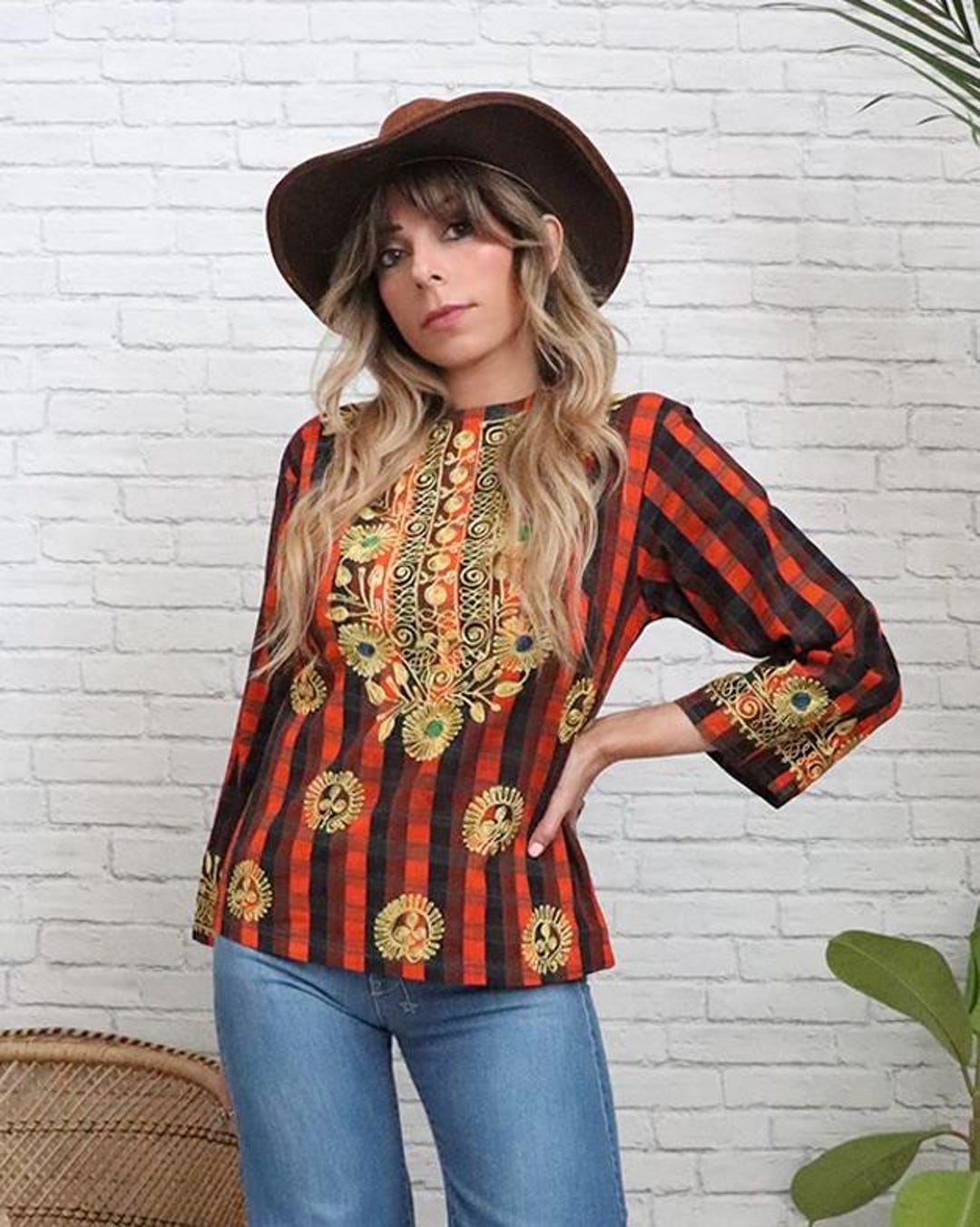 60s Boho Embroidered Top | Small Size | Vintage Woodstock Era Cotton ...