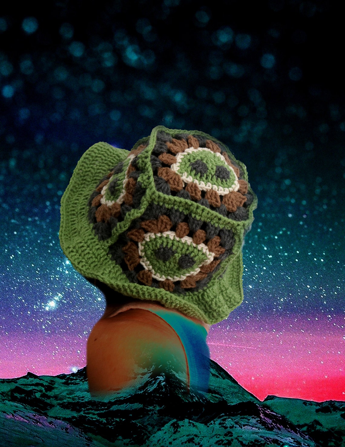 Crochet Alien Granny Square Bucket Hat Cap Far Out Outer Space - Etsy