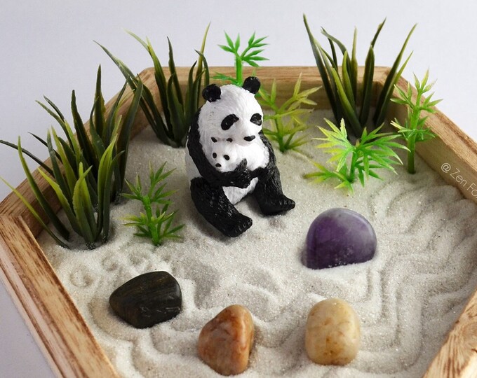 Mini Panda Zen Garden // Lucky Bamboo Desk Accessory Amethyst Cute ...