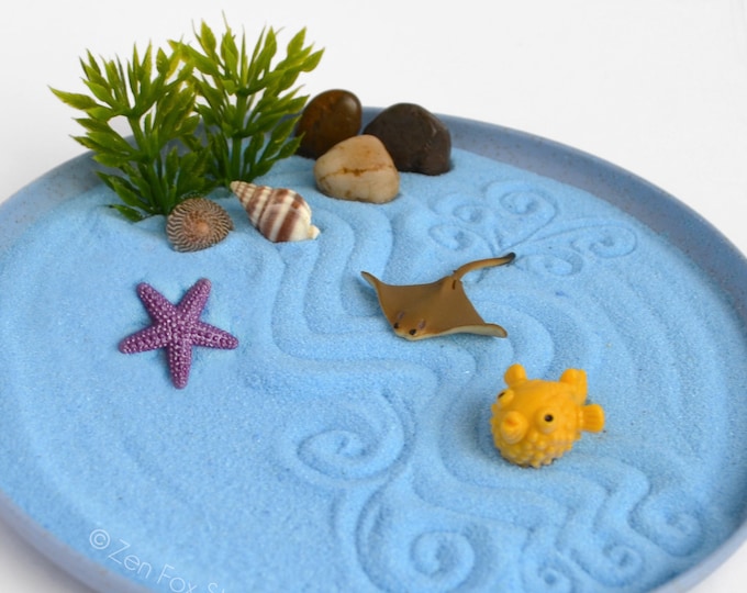 Mini Ocean Zen Garden // Blue Beach Sand Garden // Desk Accessory ...