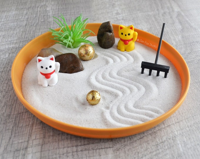 Lucky Cat Zen Garden Maneki Neko Cute Kitty Buddha Adult DIY Kit Fidget ...