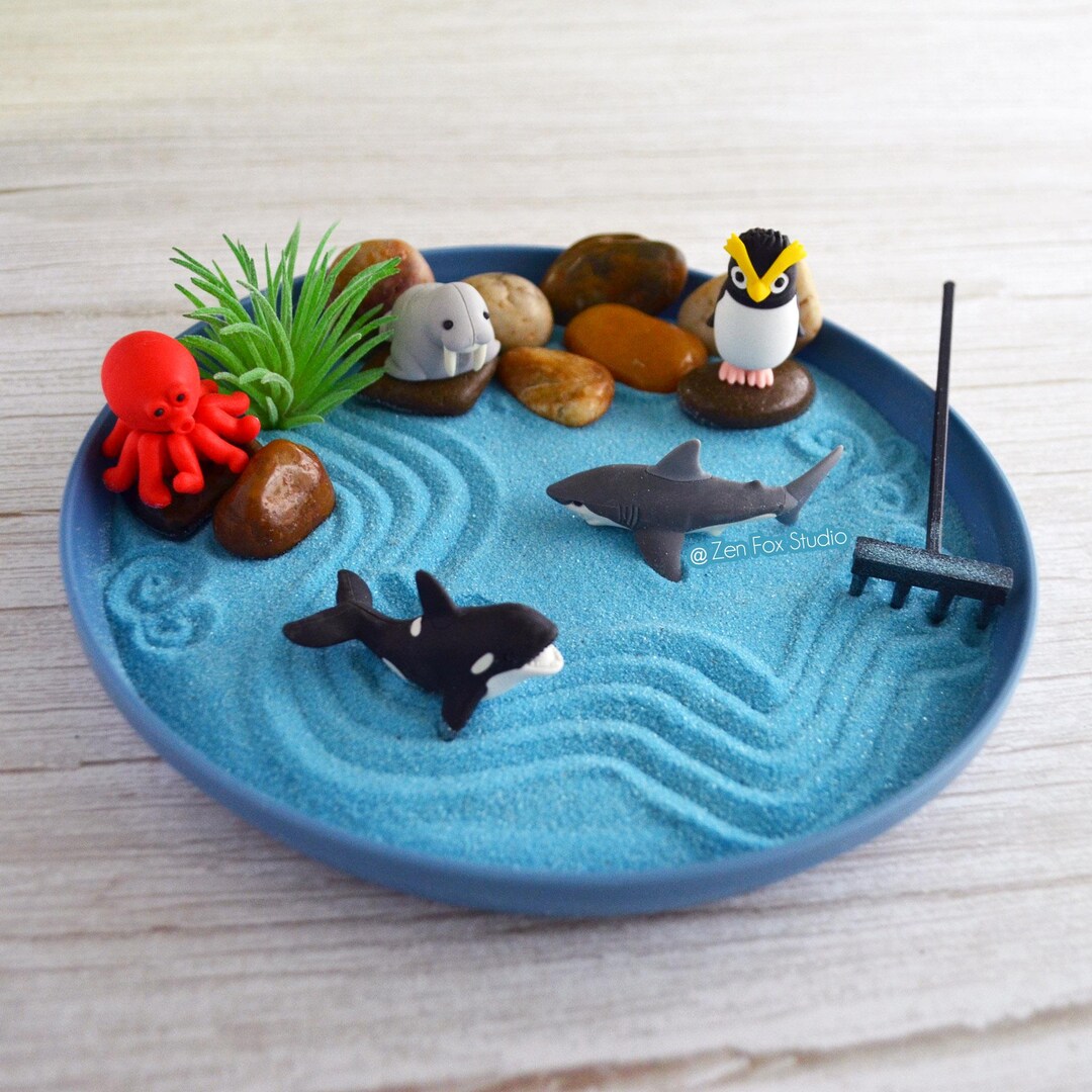 Orca Whale Shark Ocean Zen Garden // Marine Blue Desk Accessory Toy ...
