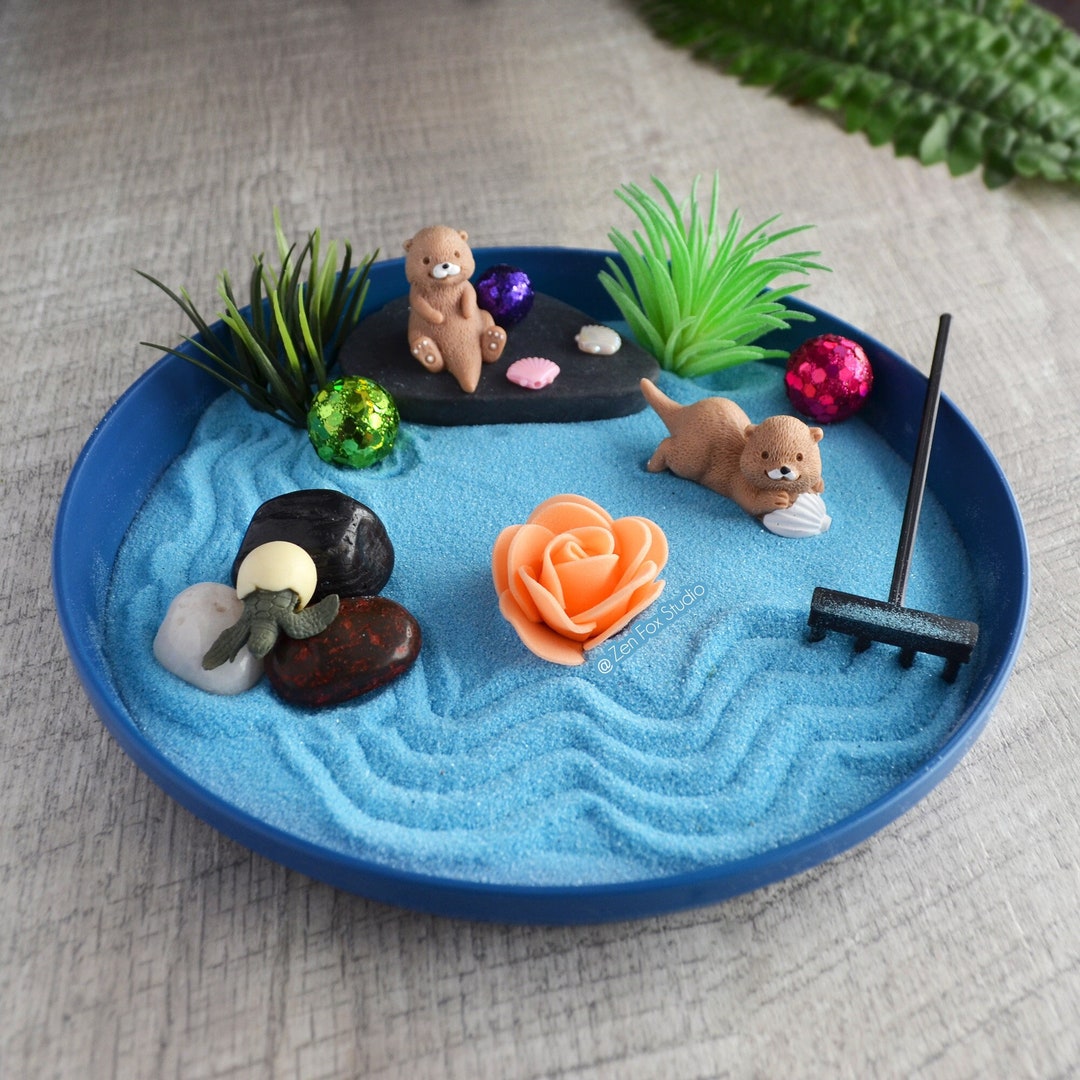 Mini Otter Zen Garden // Ocean Sand Blue Desk Accessory Women - Etsy
