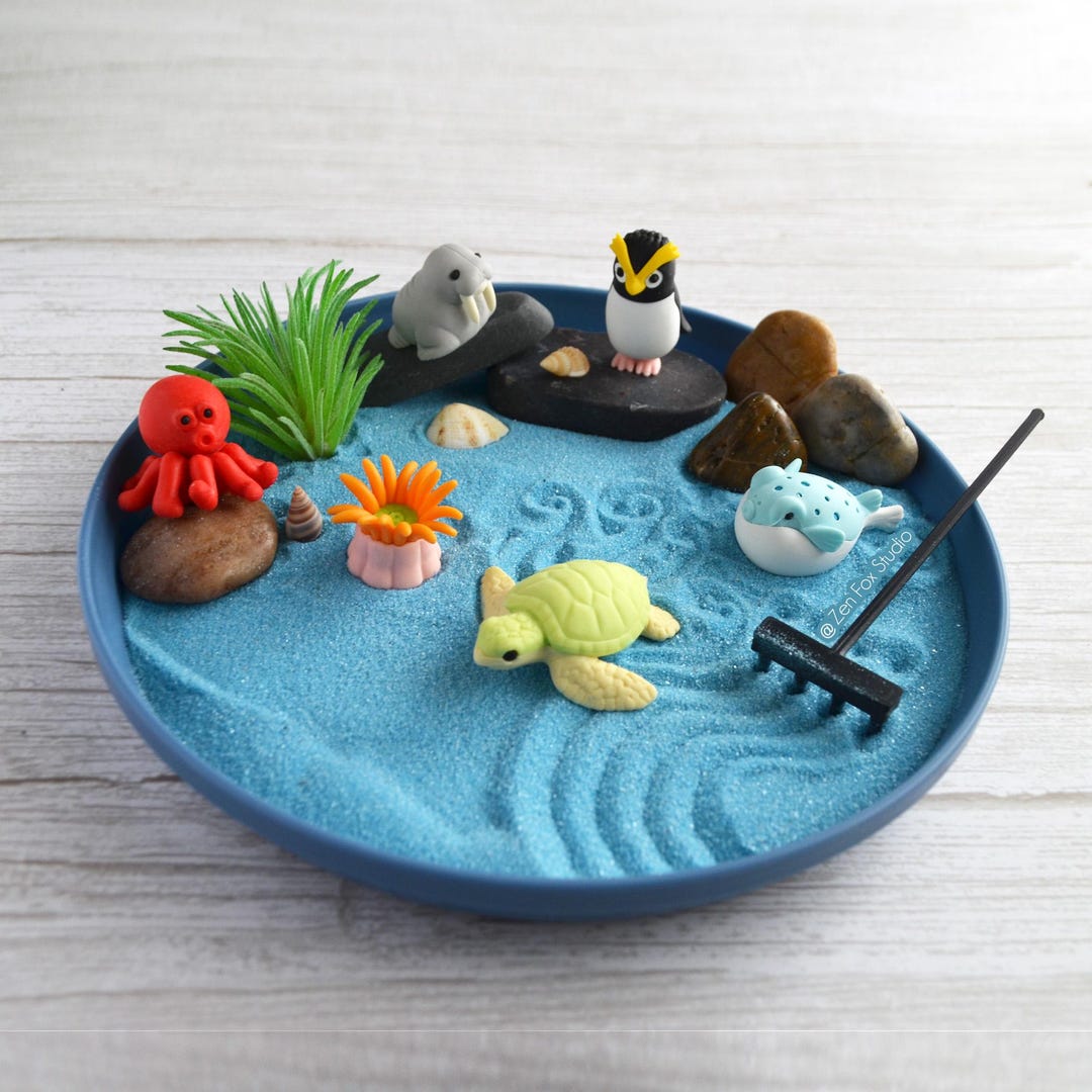 Mini Ocean Zen Garden // Beach Sand Blue Desk Accessory DIY Kit ...