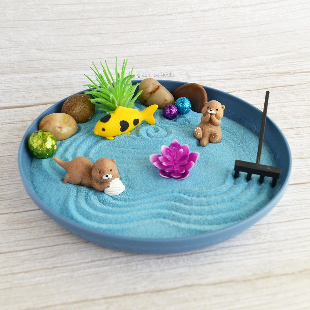 Mini Otter Zen Garden // Ocean Sand Blue Desk Accessory Men DIY Kit Koi ...