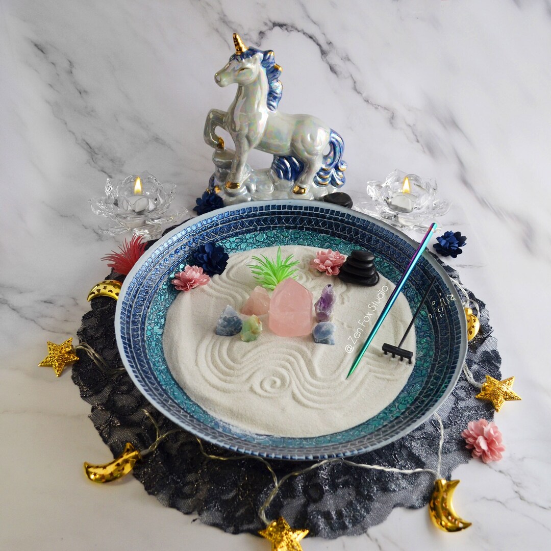 Unicorn Crystal Zen Garden Display // Rose Quartz Fairy Lights Home ...