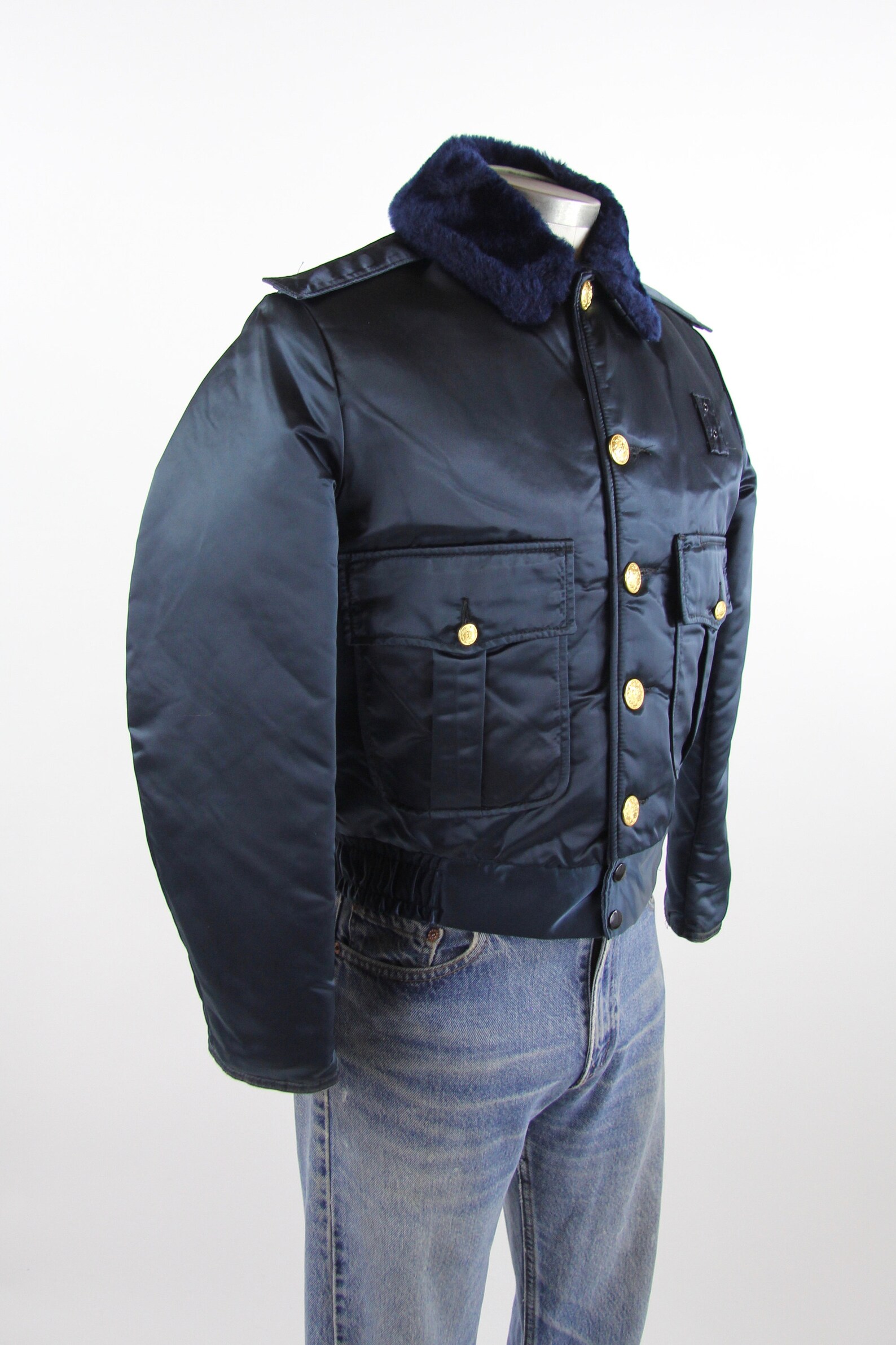 Police Uniform Men's Navy Blue Bomber Jacket with Gold | Etsy