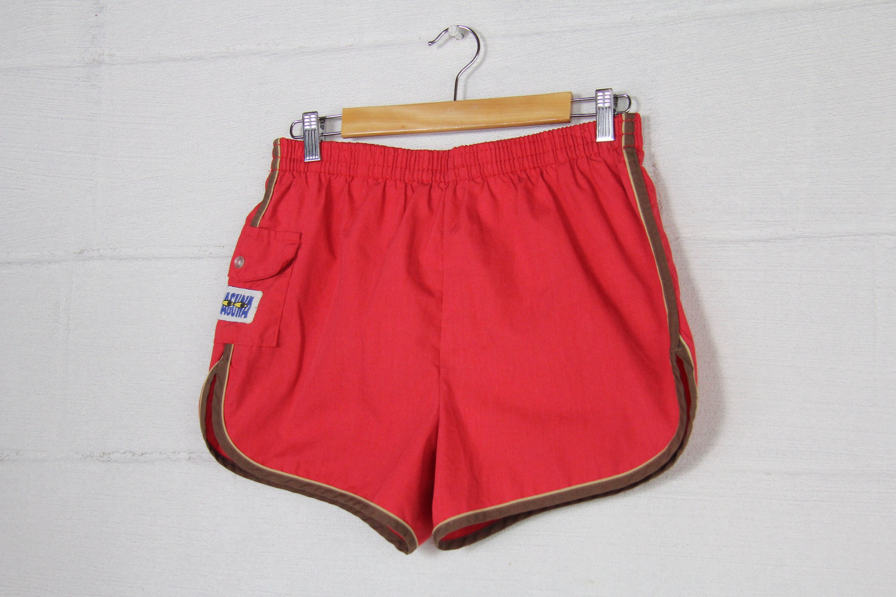 80s Mens Red Laguna Swim Trunks Surf Shorts Vintage Size 28 32