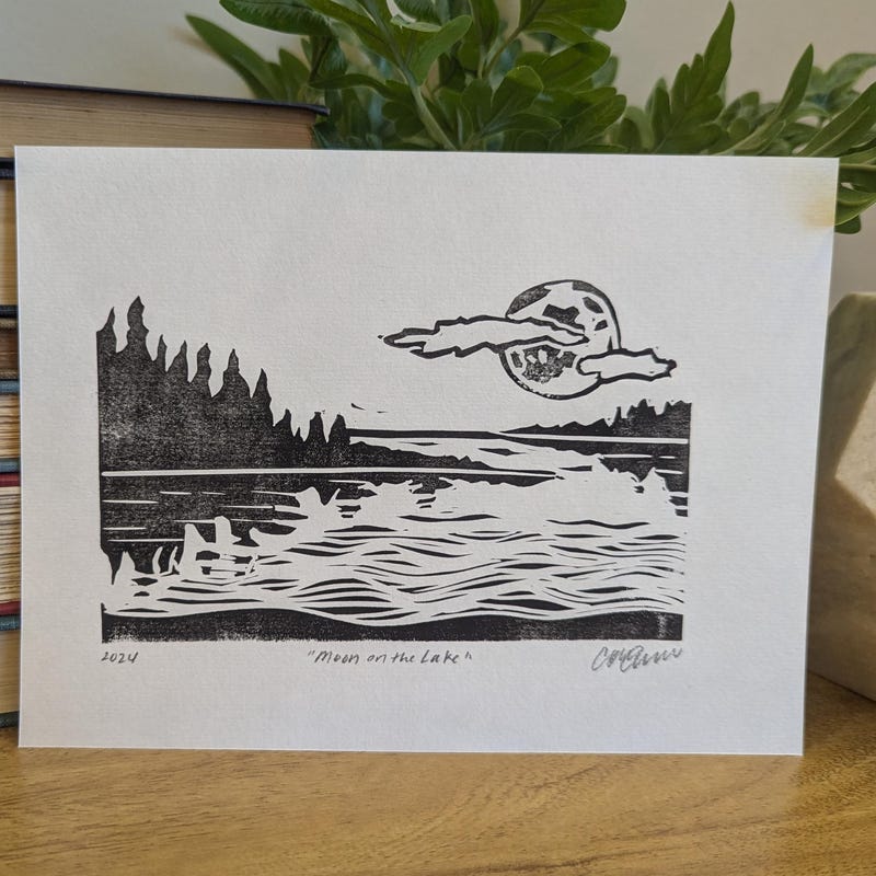 Linocut Moon - Etsy