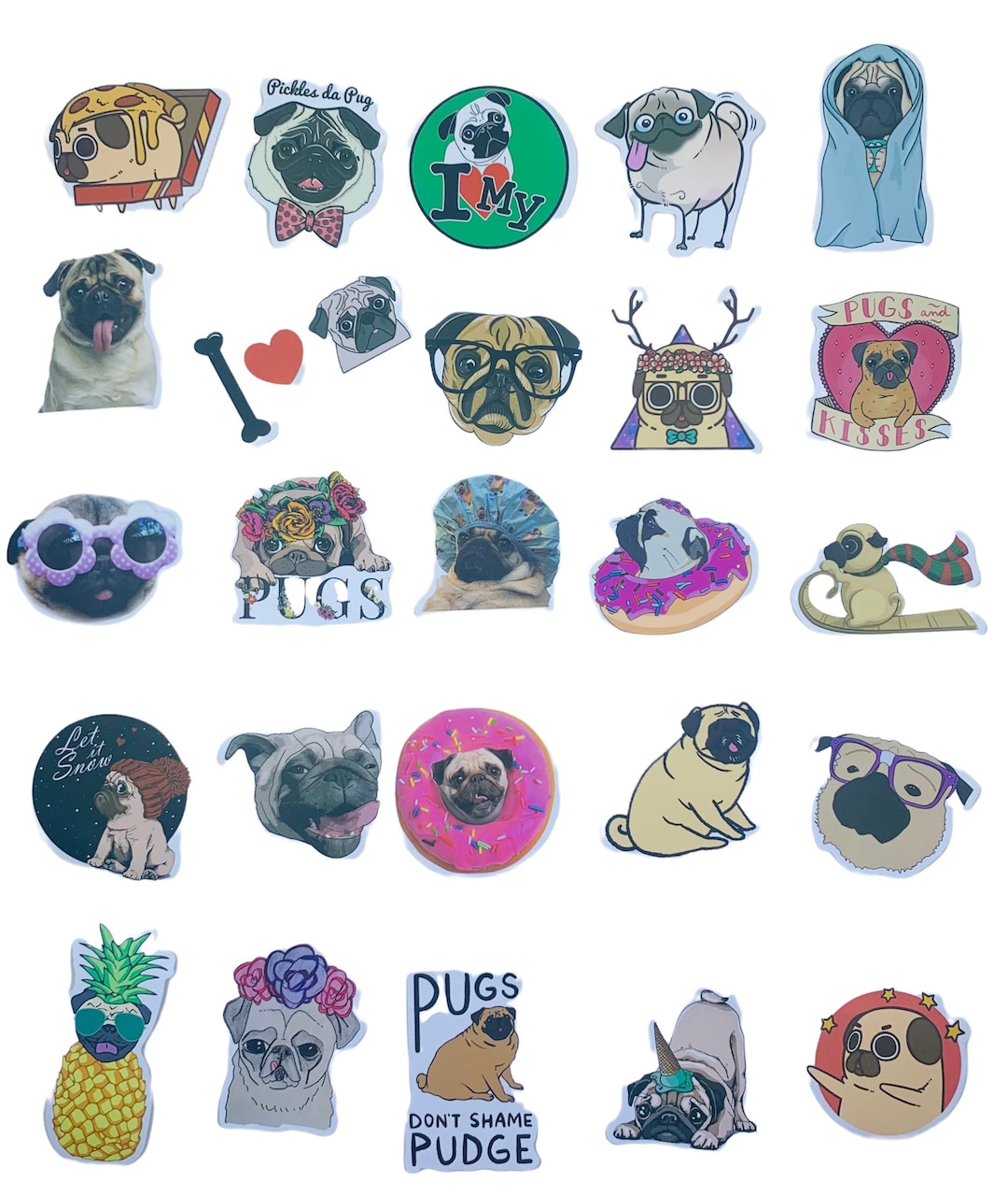 Cute Dog Pugs Sticker Set A - 50 Waterproof Stickers - Etsy