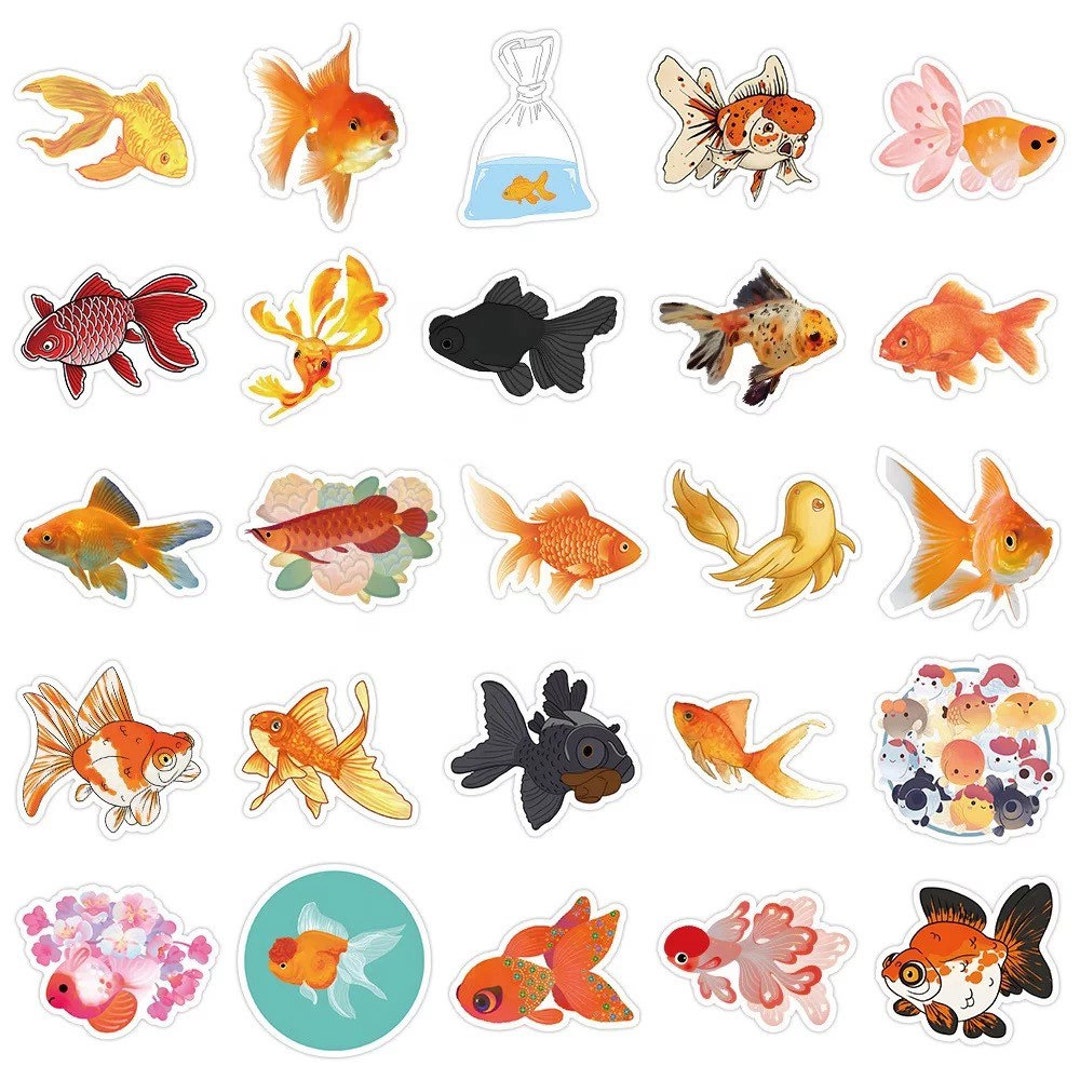 Kawaii Ornamental Fancy Goldfish Waterproof Stickers - Set of 50 - Etsy
