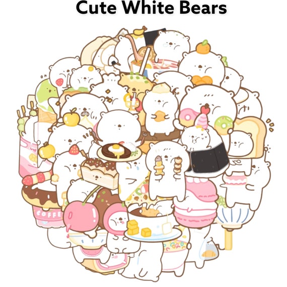 Kawaii Cute White Bears Sticker Set 40 Stickers - Etsy