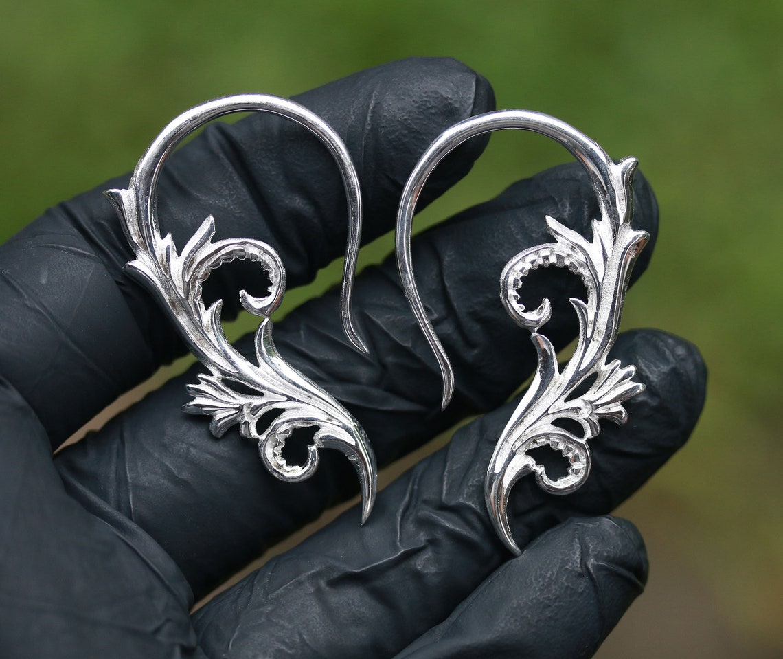 2mm-12g Floral Brass or Silver Plated Brass Ear Gauge brass | Etsy