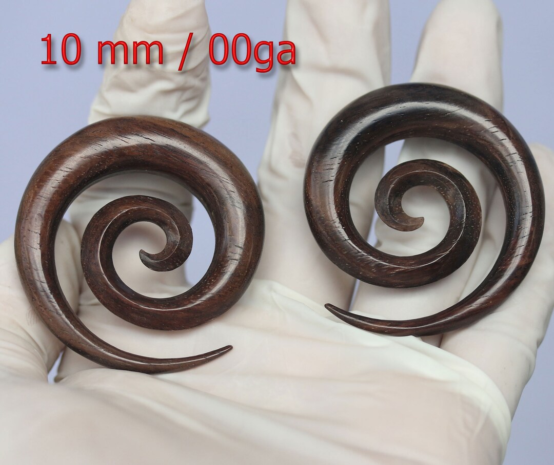 Super Spiral Ear Gauge , Hand Made Sono Wood .price per Pair - Etsy