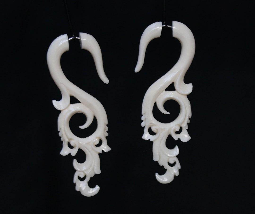 Hand Carved Cow Bone Split Gauges: Bali Style Earrings - Etsy