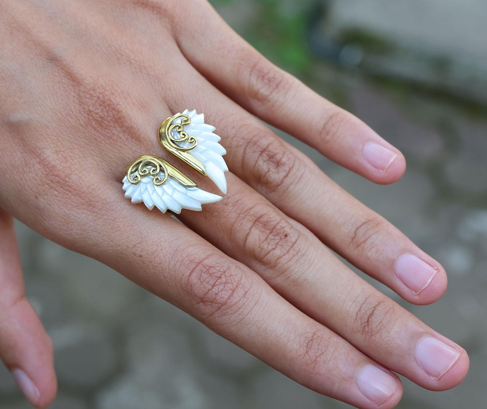 Angel Wings Rings , Hand Made Mother of Pearls Shells Set in Brass - Etsy