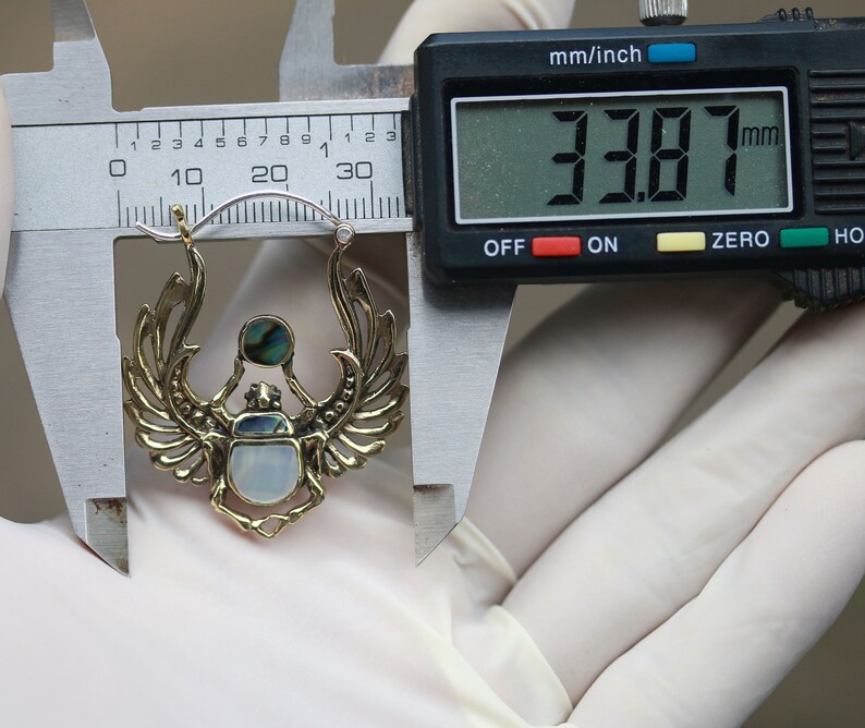 Victorian Scarab Beetle Earrings: Brass, Mop Shell, Abalone, Sterling ...