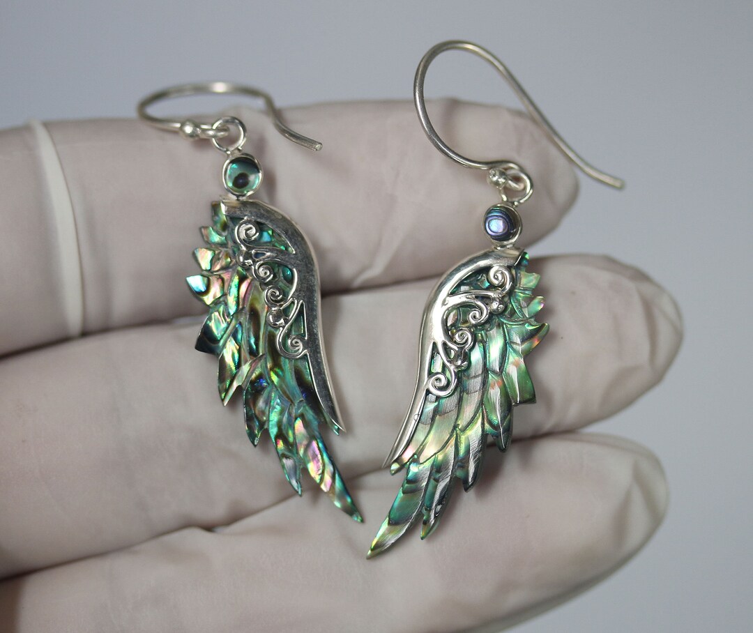 Small Angel Wings Style Dangling Earrings , Hand Made Abalone Layered ...