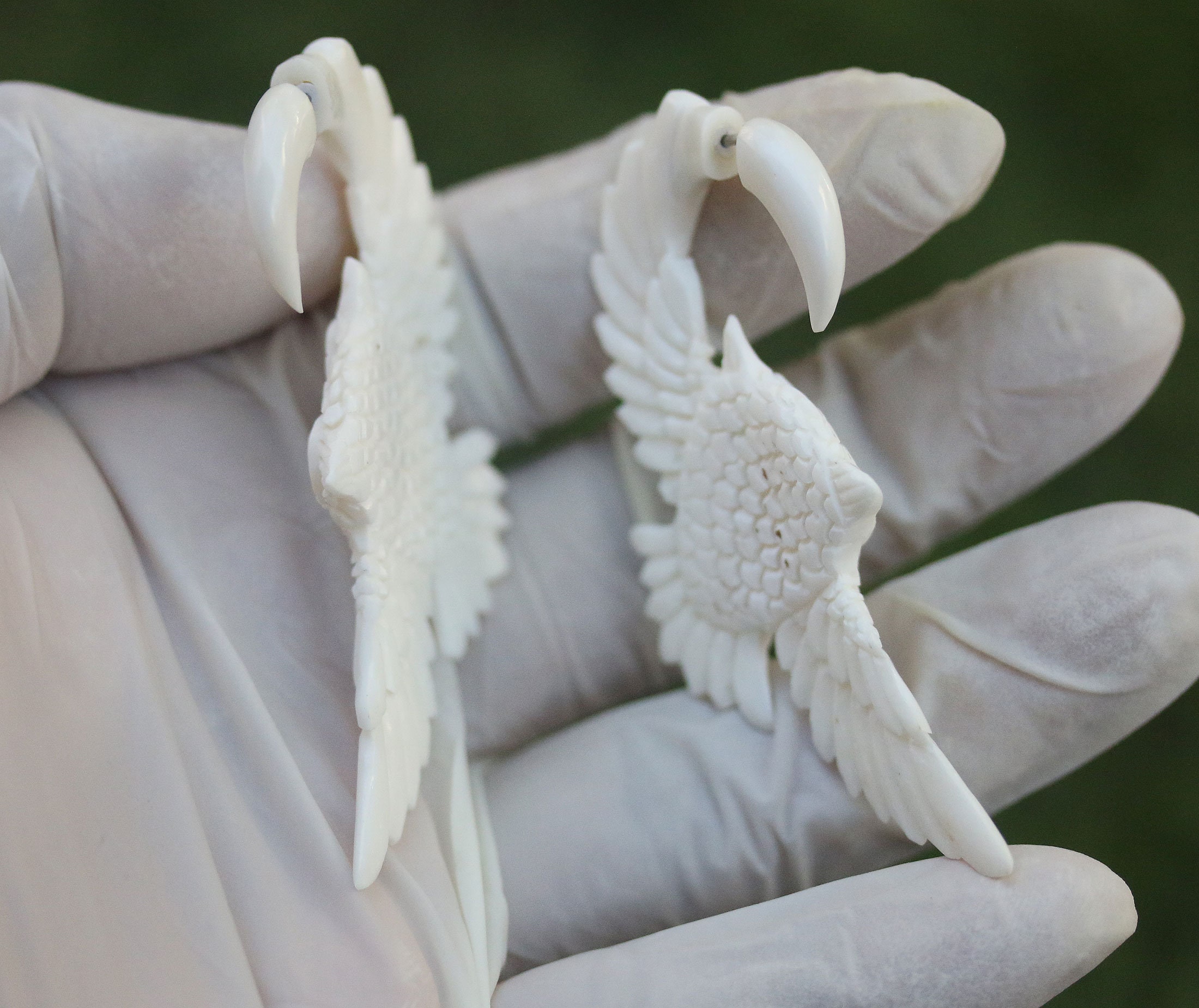 Hand Carved Cow Bone Owl Fake Gauges: Surgical Steel Post - Etsy
